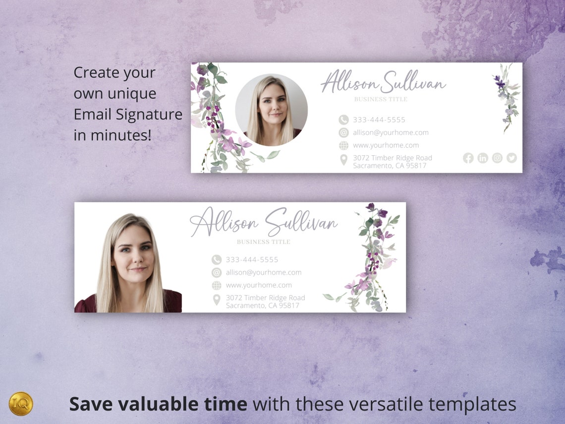 Email Signature Template Bundle 7 Floral Signature Templates | Etsy