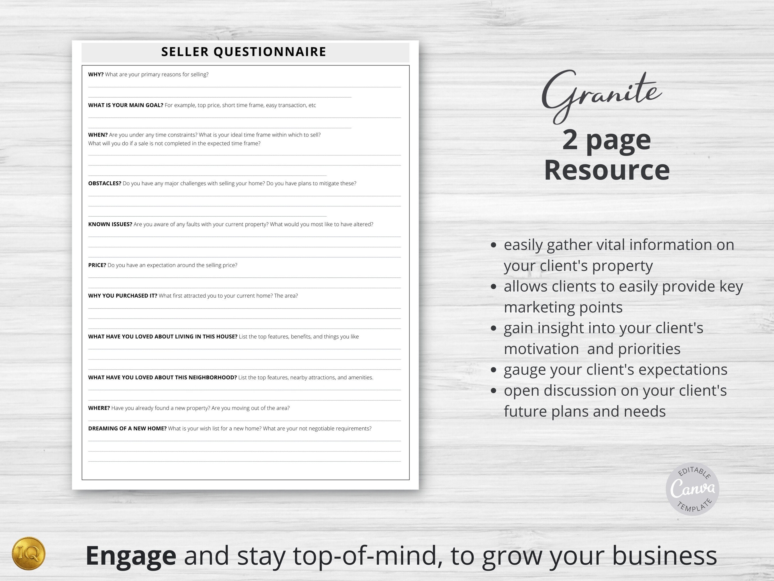 Real Estate Seller Questionnaire Flyer Template, 2 Page Seller Survey ...