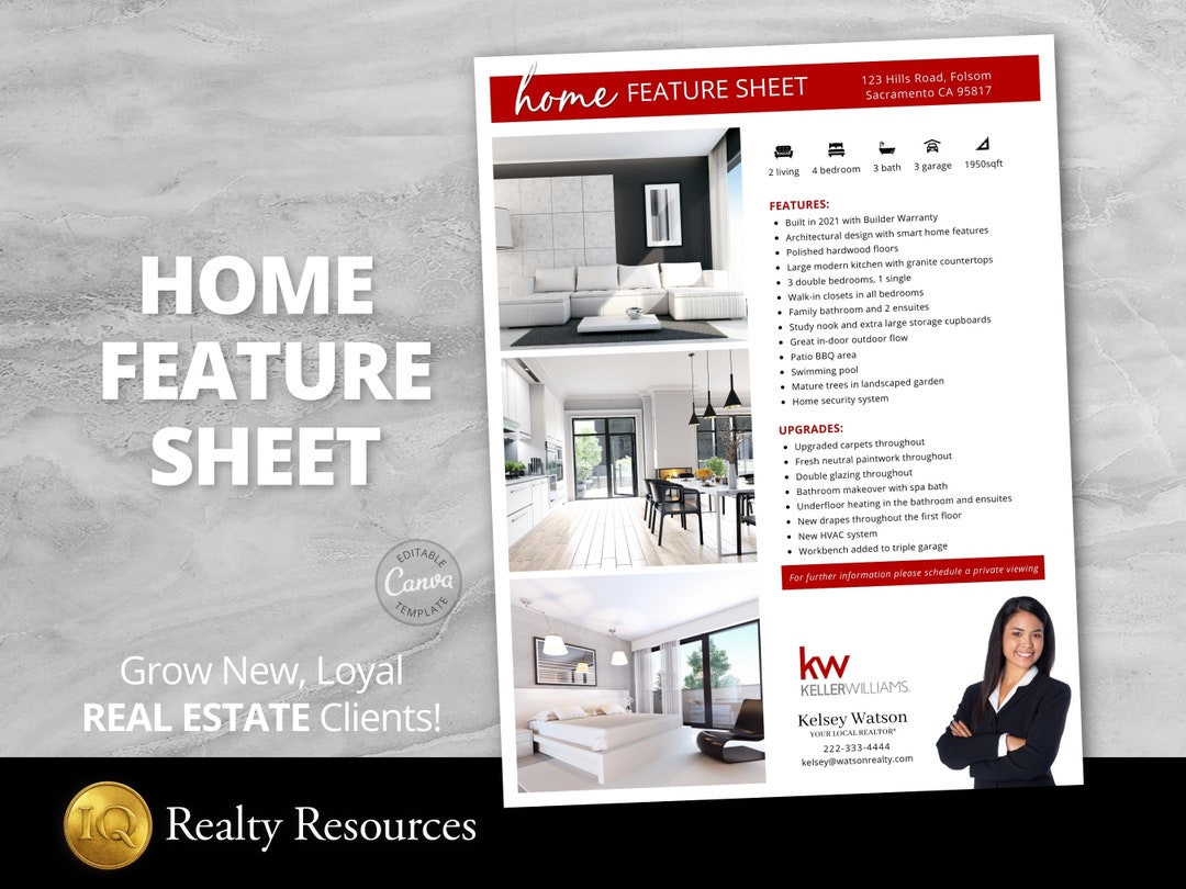 Real Estate Flyer, Home Feature Sheet, for Sale Flyer Template, Real ...