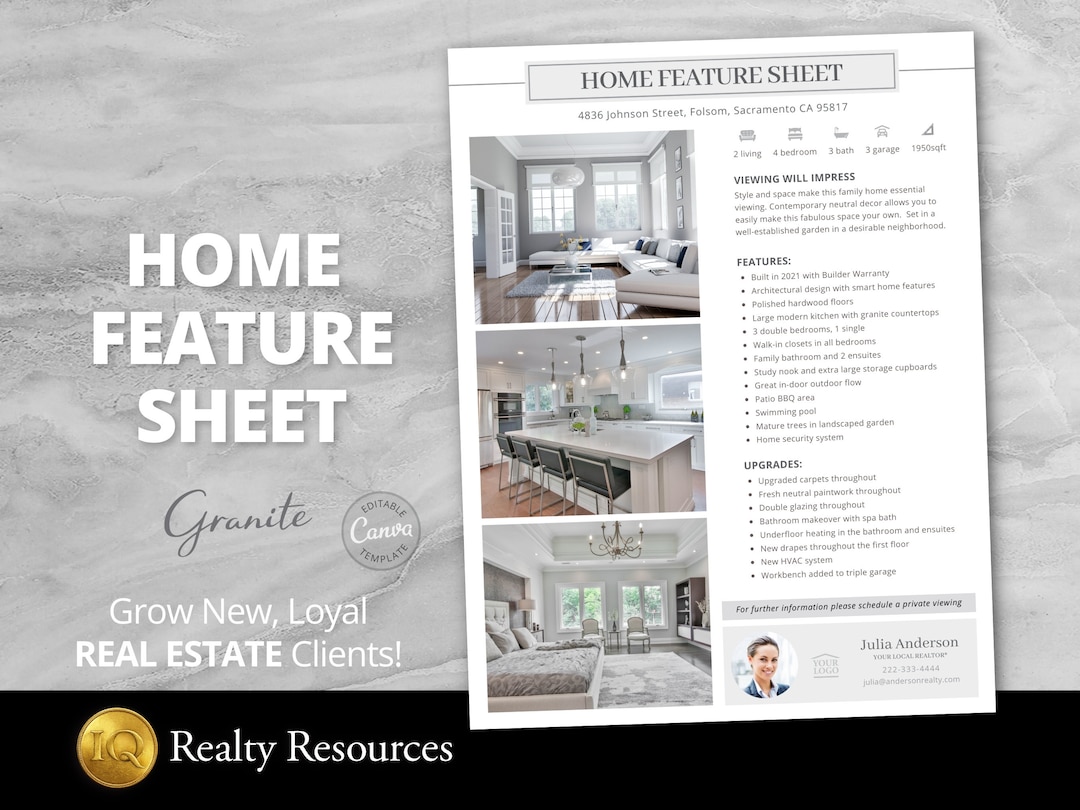 Real Estate Flyer, Home Feature Sheet, for Sale Flyer Template, Real ...