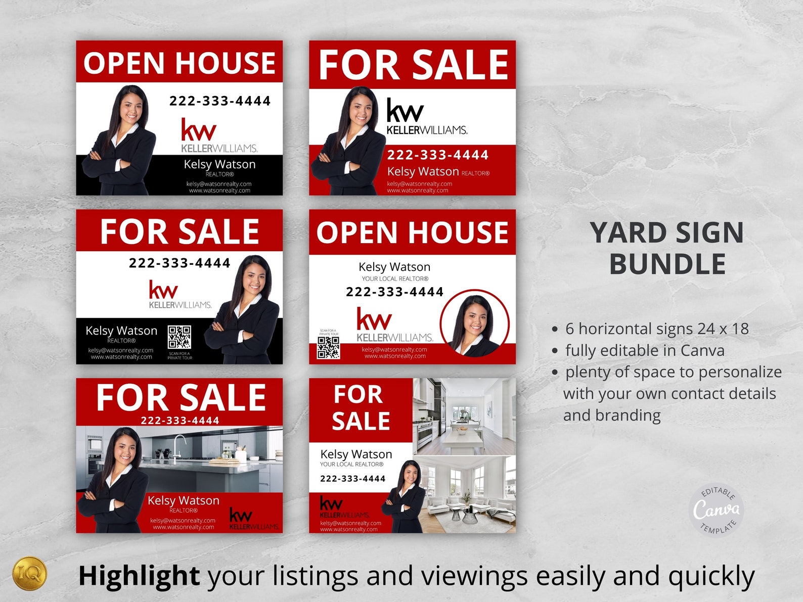 Real Estate Yard Sign Bundle, Keller Williams Real Estate Signs, for Sale Yard Sign, Open House ...