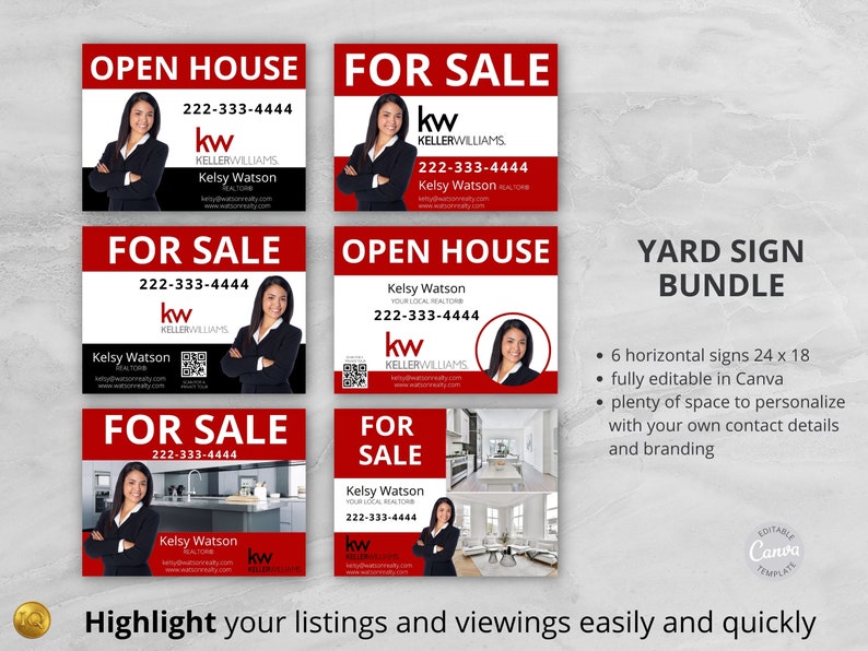 Real Estate Yard Sign Bundle, Keller Williams Real Estate Signs, for ...