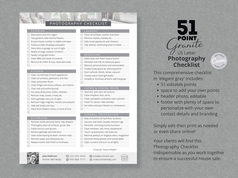 Real Estate Photography Checklist for Home Sellers Realtor - Etsy