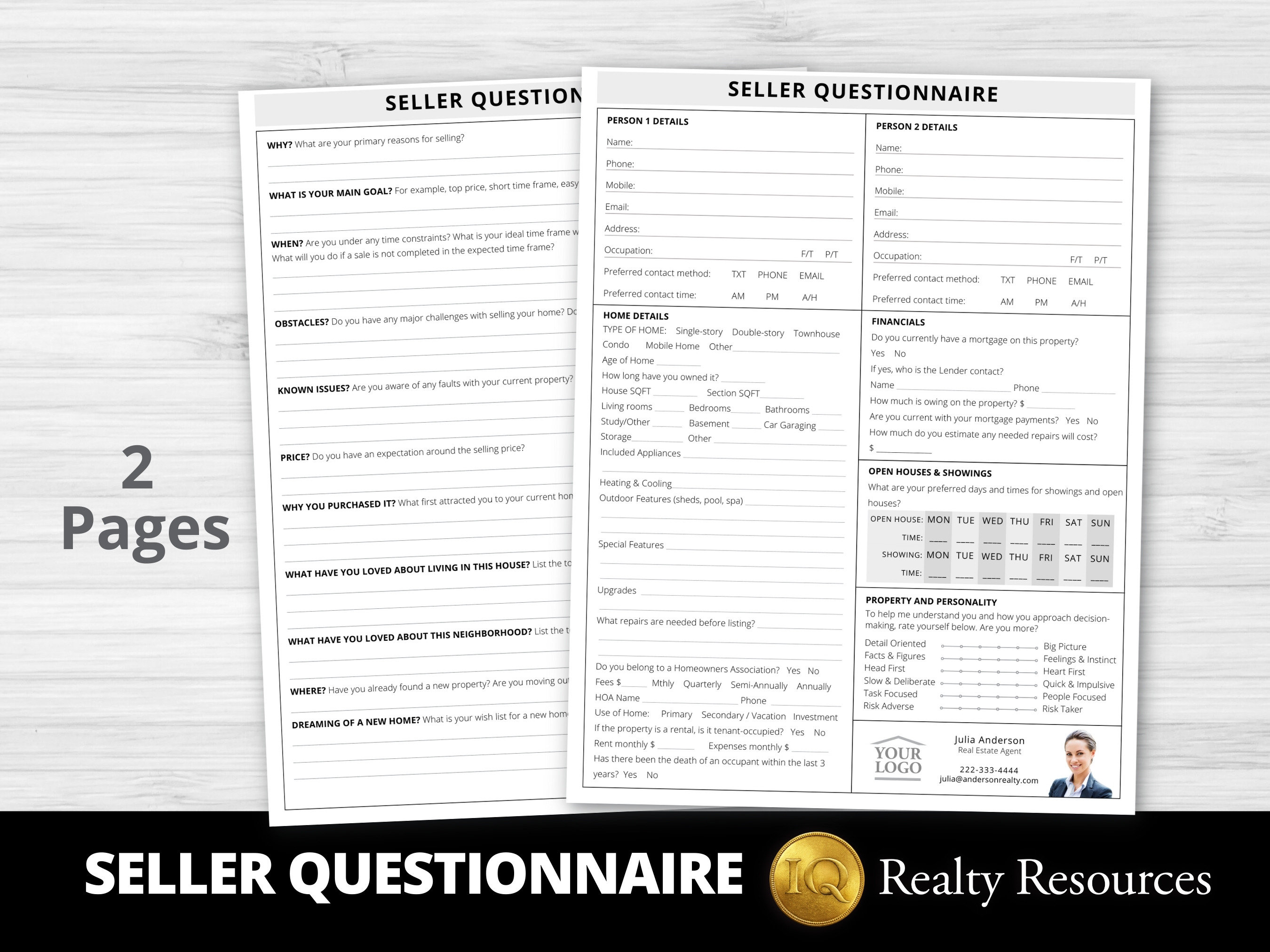 Real Estate Seller Questionnaire Flyer Template, 2 Page Seller Survey ...