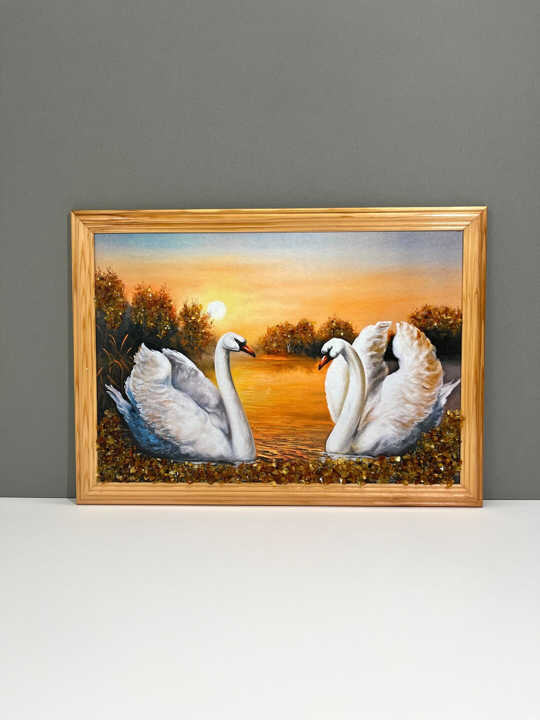 Art Print With Swans and Amber Picture With Swans Framed Picture With ...