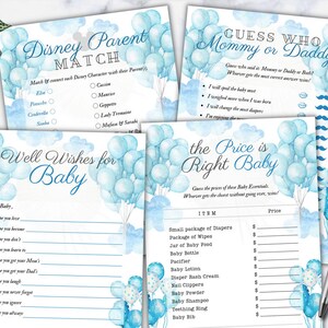 Blue Balloons Baby Shower Games Bundle Download Baby Boy | Etsy