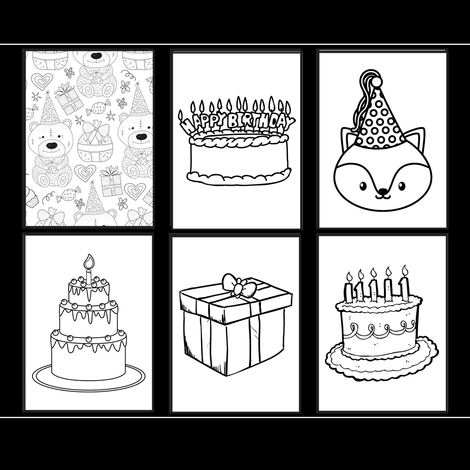Birthday Coloring Book Pages for Kids - 30 Drawings - Printable Digital ...