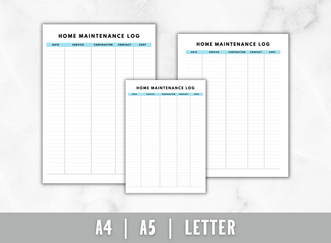 Home Maintenance Tracker Printable - House Repairs Log - Home Repairs ...