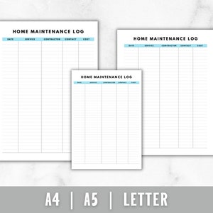 Home Maintenance Tracker Printable - House Repairs Log - Home Repairs ...