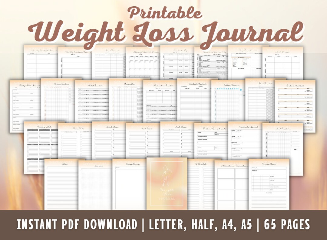 Weight Loss Journal Tracker Planner Workout Fitness Printable Digital ...