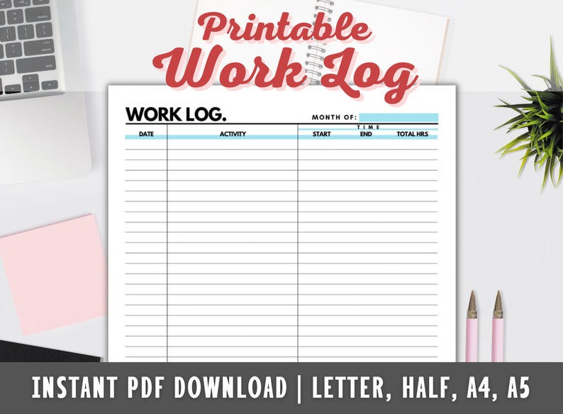 Time Log Work Log Printable Time Spent Tracker Working - Etsy México