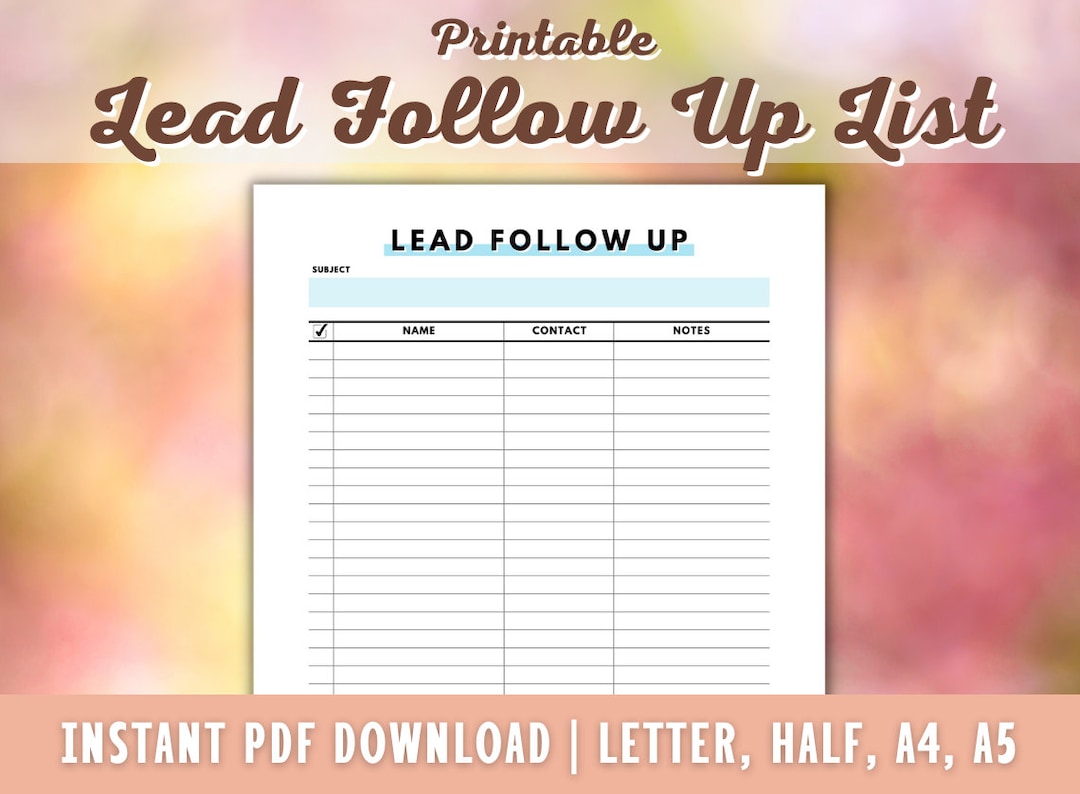 Leads Follow Ups List Printable - Leads Tracker Printable - Business ...