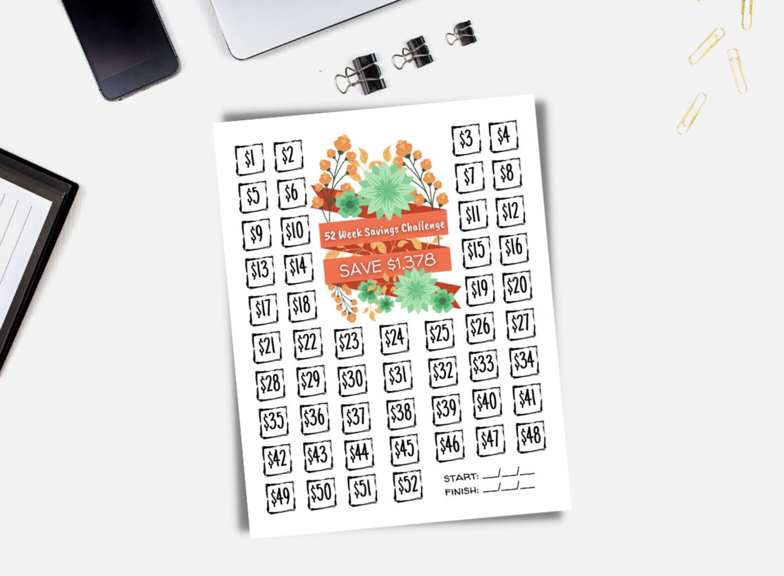 52 Week Challenge Printable - 52 Week Savings Challenge Tracker, Money ...