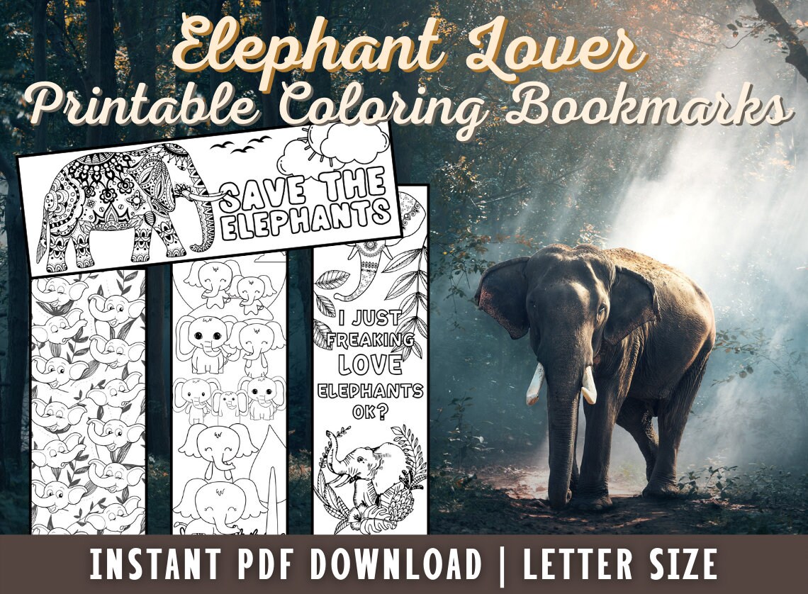 Elephant Bookmark Printable Coloring, I Love Elephants, Home Activity ...