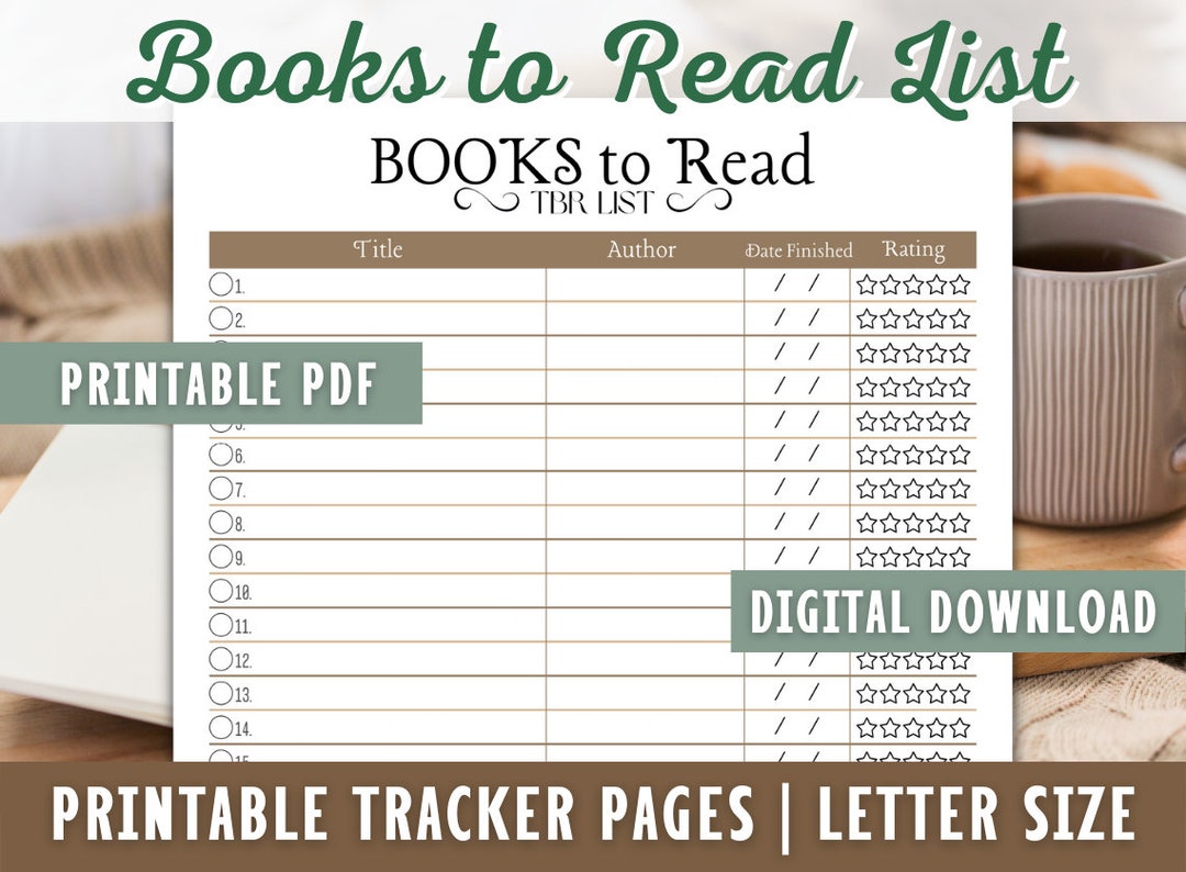 Printable Reading List, Books to Read, Books to Be Read Checklist, Book ...