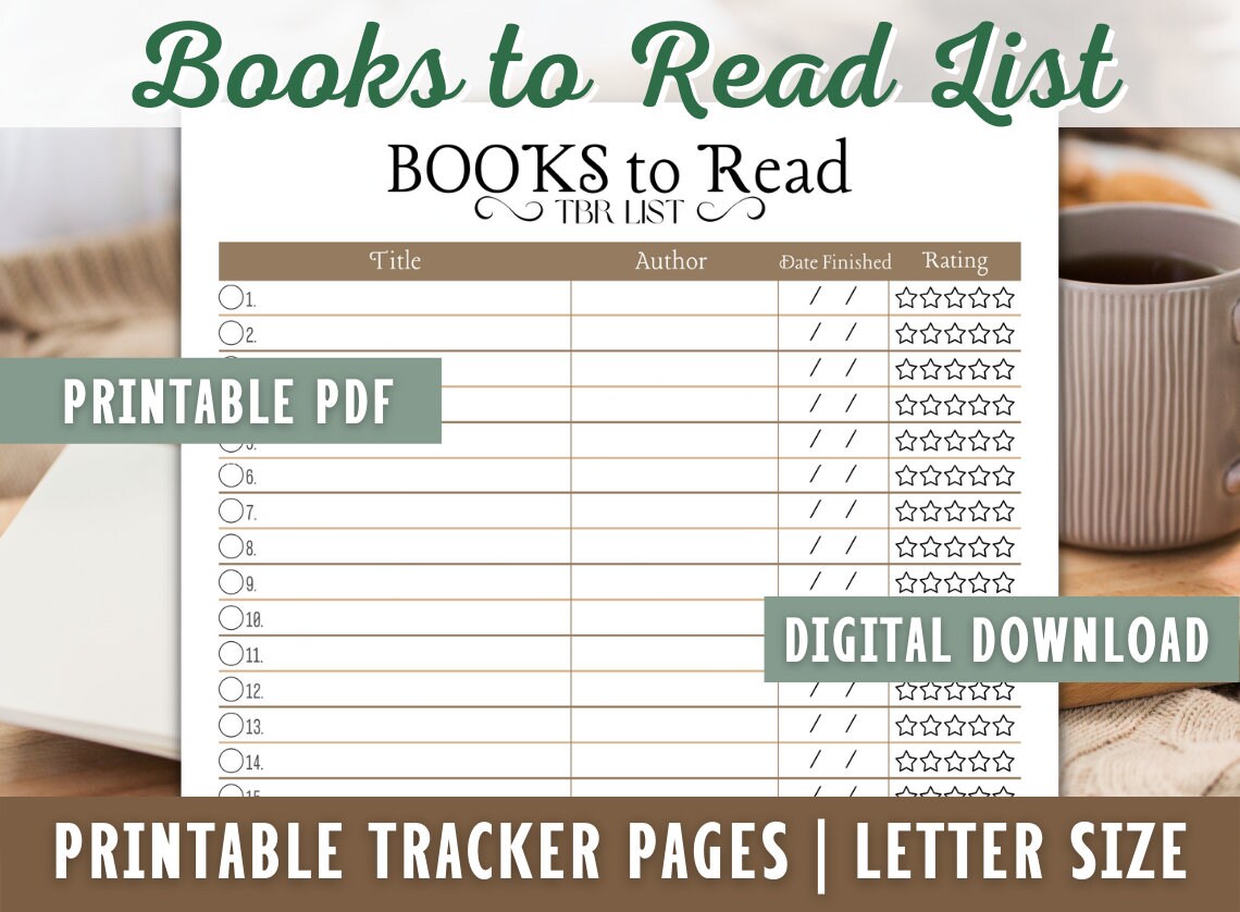 Printable Reading List, Books to Read, Books to Be Read Checklist, Book ...
