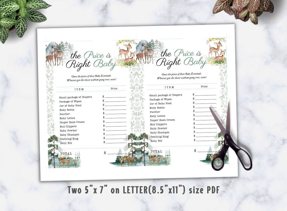 Winter Deer Baby Shower Games Printable Pack, Gray Blue Baby Shower ...