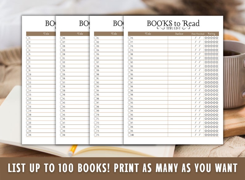 Printable Reading List, Books to Read, Books to Be Read Checklist, Book ...