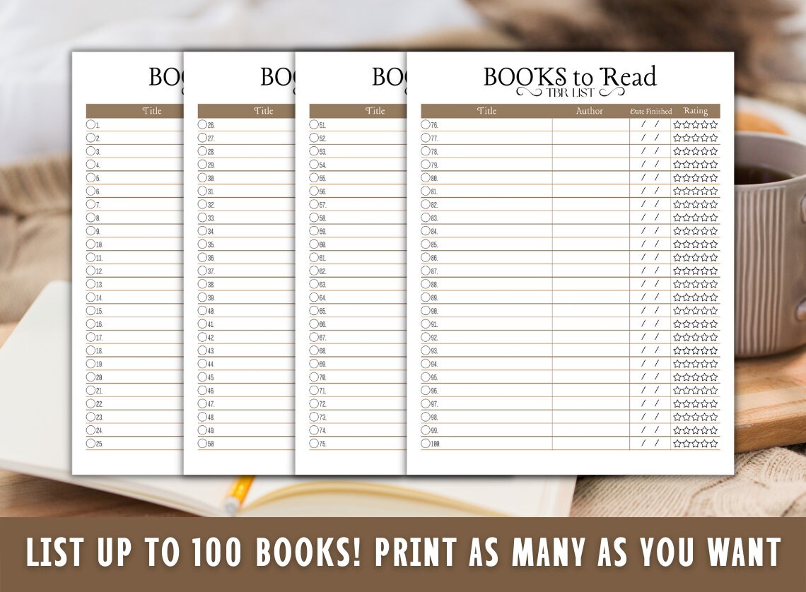 Printable Reading List, Books to Read, Books to Be Read Checklist, Book ...