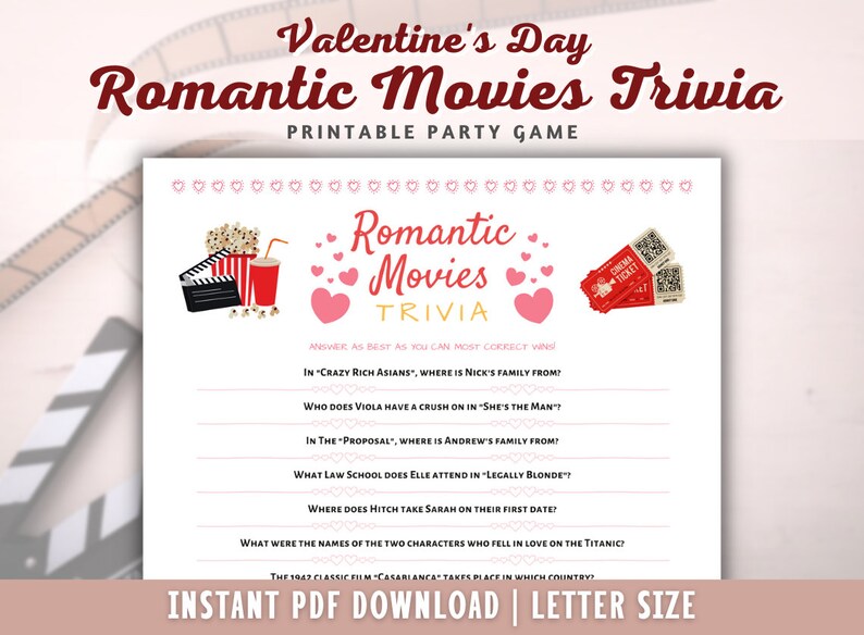Valentine's Day Romantic Movie Trivia Game | Fun Valentine's Day ...
