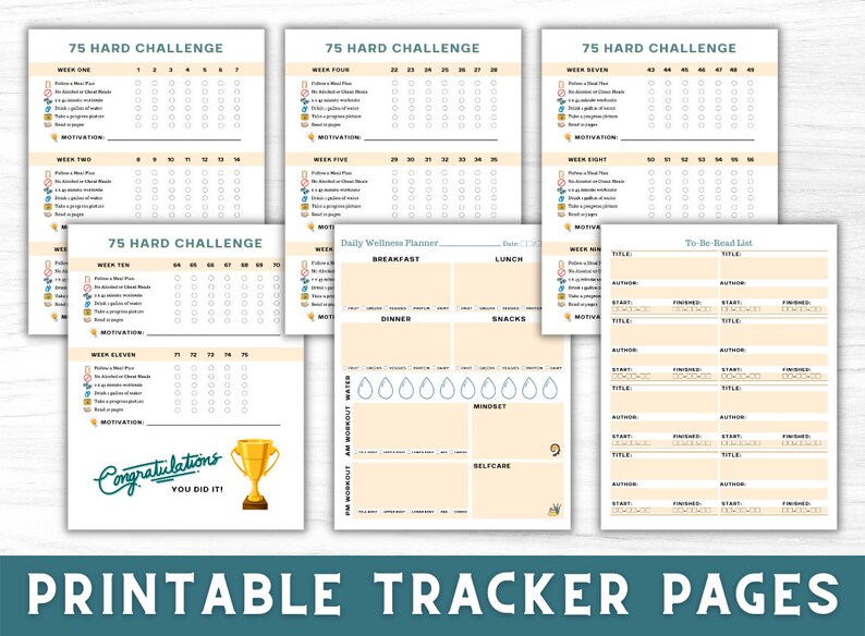 75 Hard Printable Tracker, 75 Hard Printable Planner, 75 Hard Challenge ...