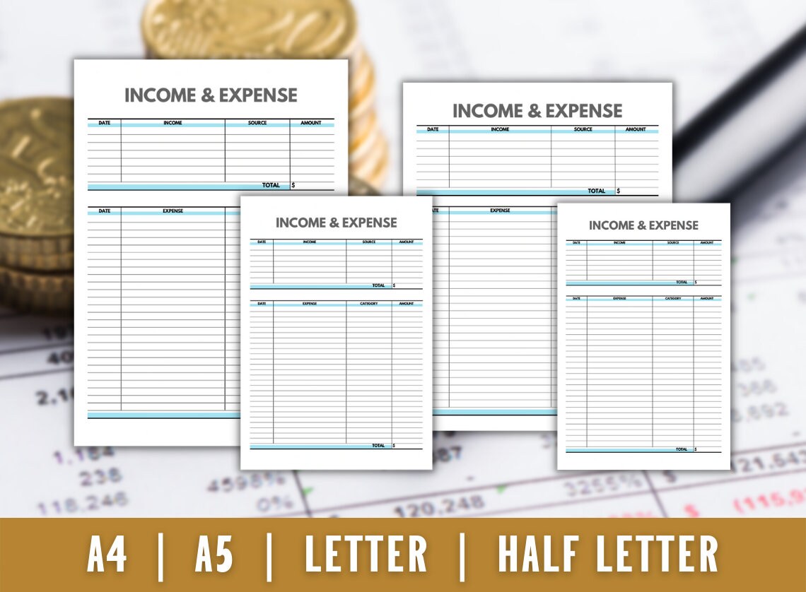 Income and Expense Tracker Printable - One Page - Minimal Financial Log ...