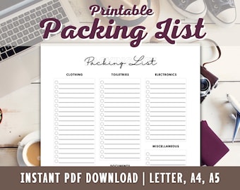 Packing List, Vacation Holiday Checklist, Packing Checklist, Pre ...