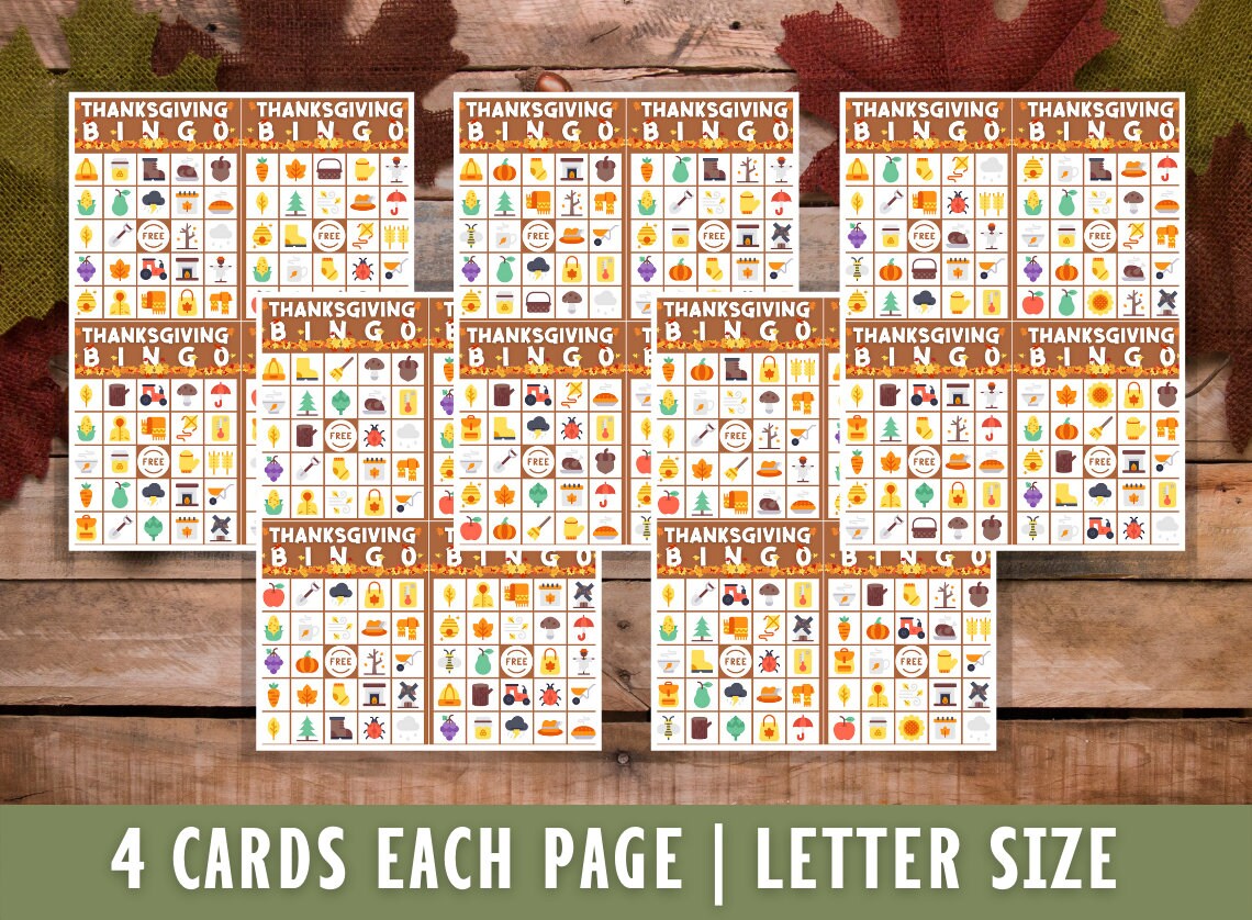 Thanksgiving Bingo Game, Printable Bingo With Thanksgiving Theme, 20 ...