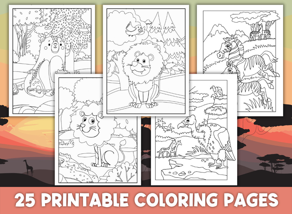 Wild Animal Coloring Pages, Zoo Animal Coloring for Kids, Realistic ...