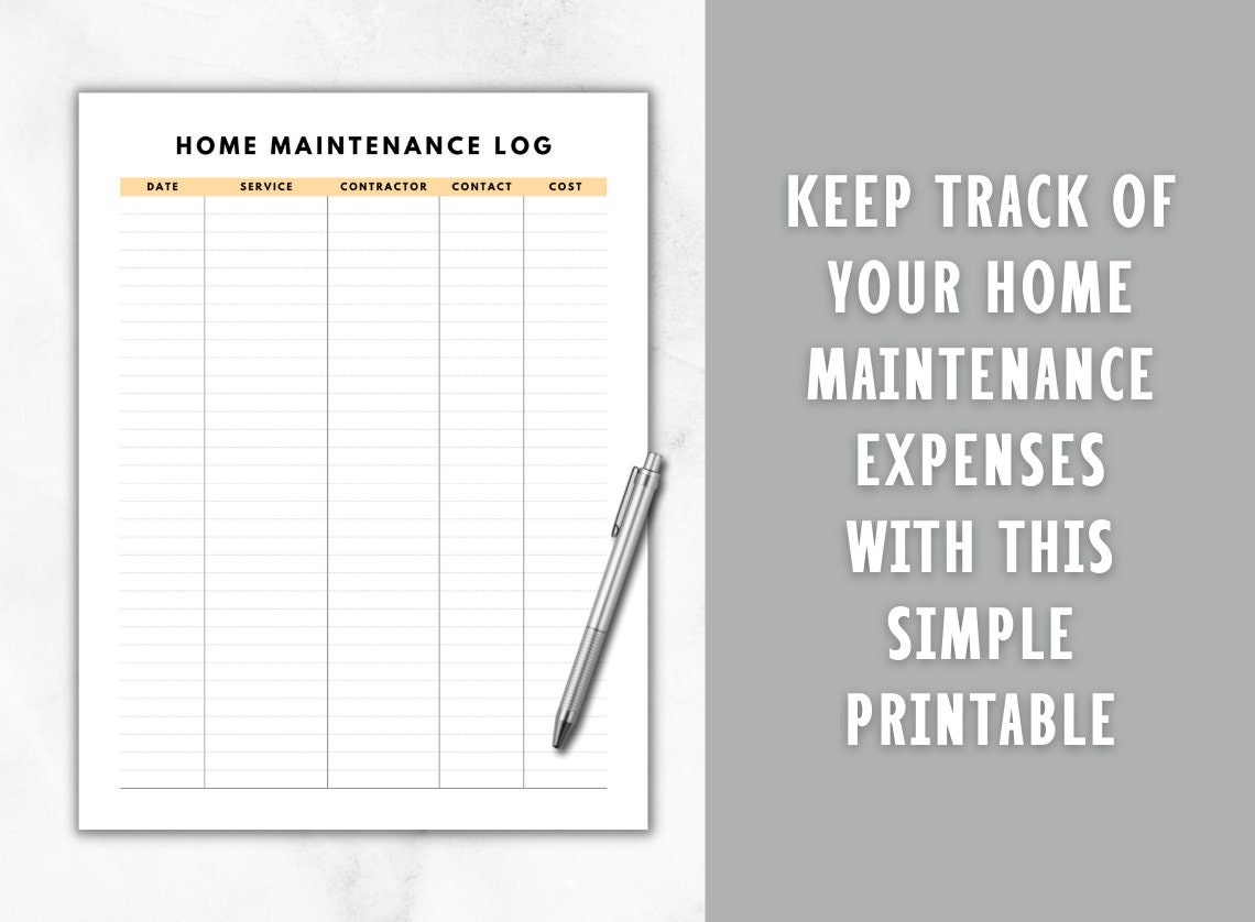 Home Maintenance Tracker Printable - House Repairs Log - Home Repairs ...