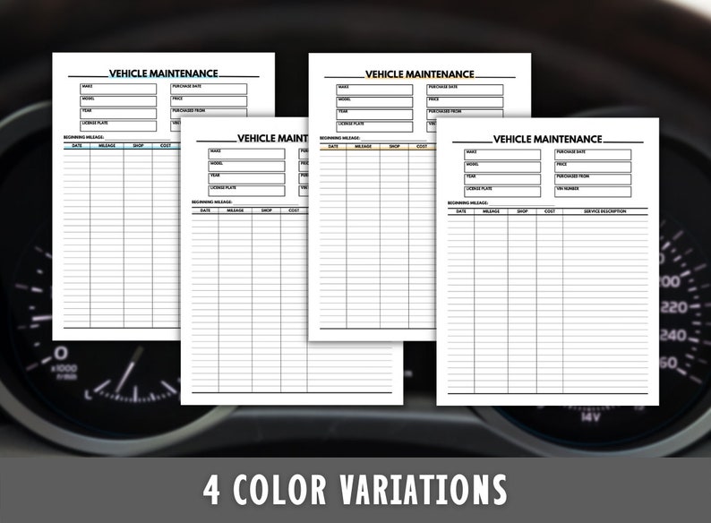 Vehicle Maintenance Log - Vehicle Service Tracker - Vehicle Repairs ...