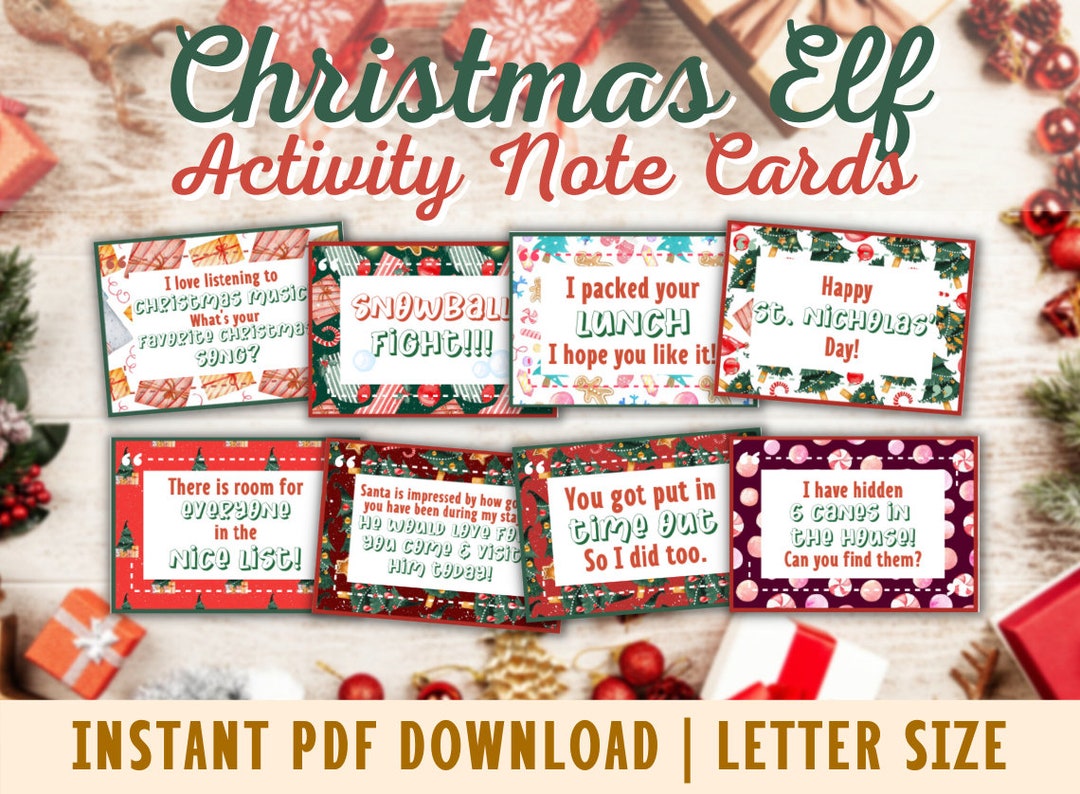 Christmas Elf Activity Cards Printable, Note Cards, Mischief Cards, 24 ...