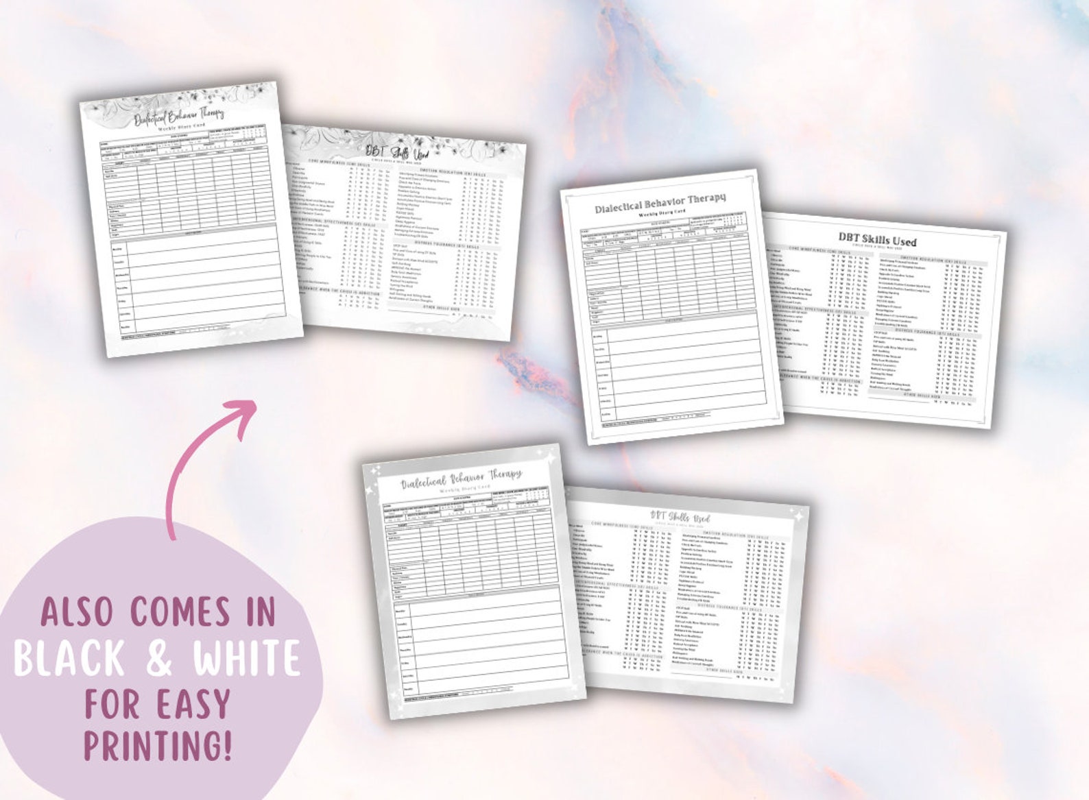 DBT Diary Cards Printable for Adults, Tracker, Reference, Dialectical ...