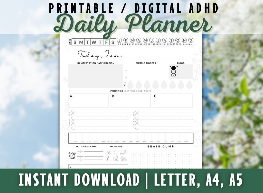 Printable ADHD Planner, Digital ADHD Daily Planner, Undated Planner ...