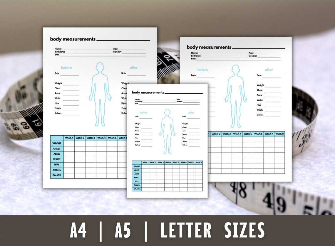 Body Size Tracker - Body Measurement Tracker - Body Measurement Chart ...