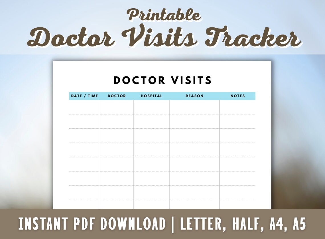 Doctors Visits Tracker Printable - Doctors Appointments Log - Medical ...