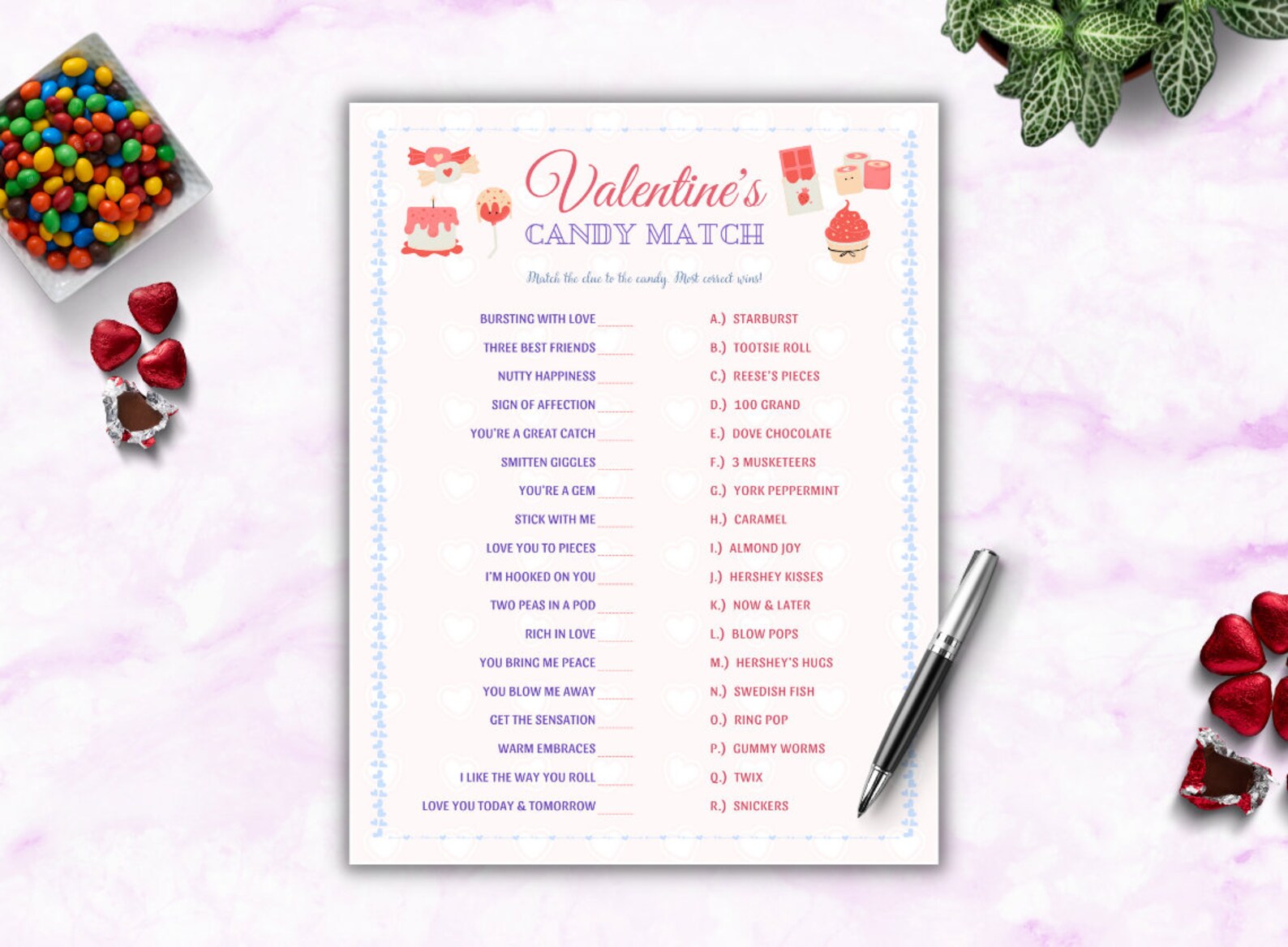 Valentine's Day Candy Match Game | Fun Valentine's Day Printable Games ...