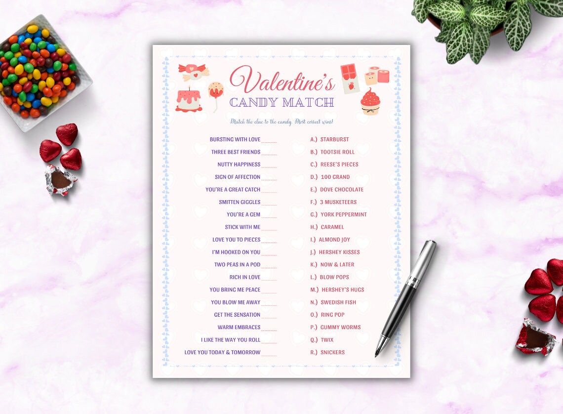 Valentine's Day Candy Match Game | Fun Valentine's Day Printable Games ...