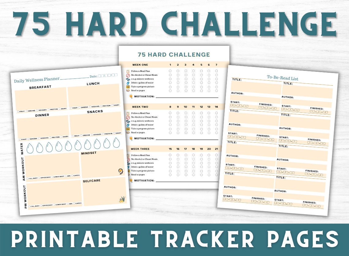 75 Hard Printable Tracker, 75 Hard Printable Planner, 75 Hard Challenge ...