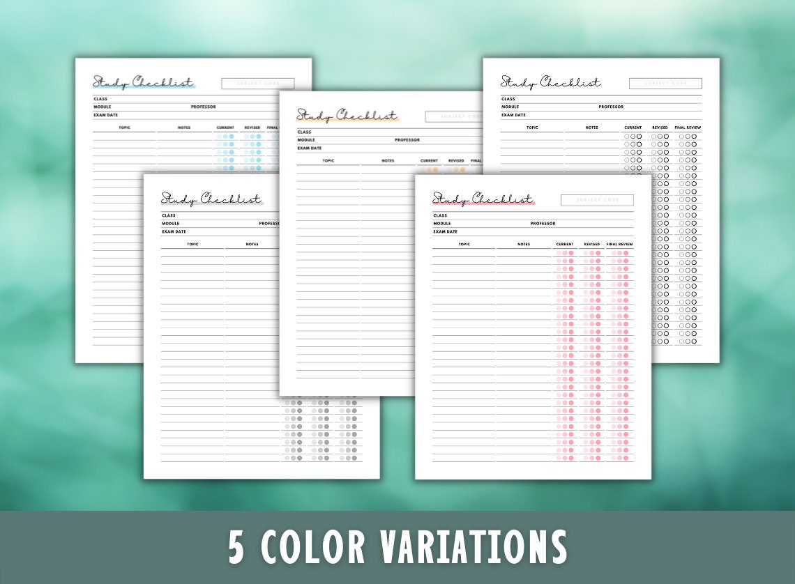 Study Checklist Exam Study Prep Printable Revision Tracker PDF Exam to ...