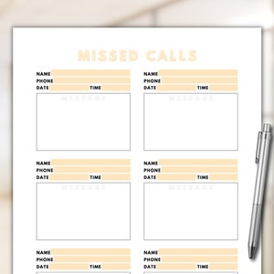 Missed Call Log Printable - Phone Messages - Phone Calls to Make - PDF ...