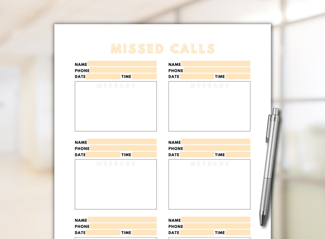Missed Call Log Printable - Phone Messages - Phone Calls to Make - PDF ...