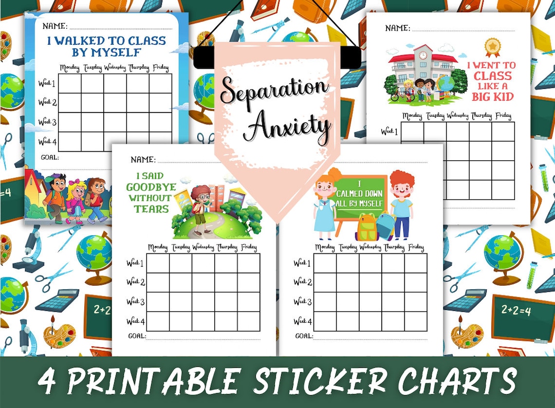 Separation Anxiety Sticker Charts in Color and Black and White for ...