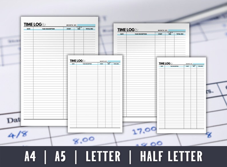 Time Log Printable - Task Tracker - Timesheet Printable - Project Time ...