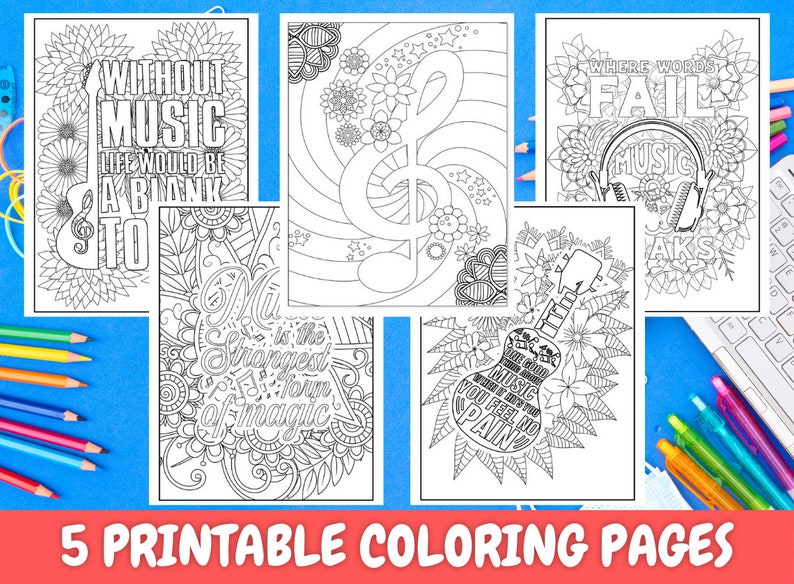 Music Coloring Pages for Adults, Young Adults, Teen, 5 Printable ...
