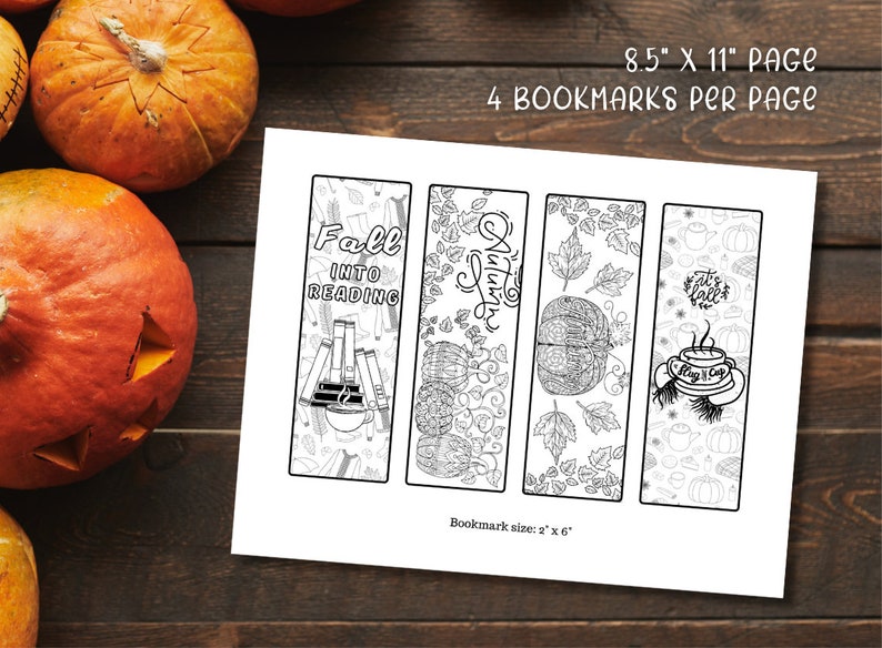 Printable Coloring Fall Bookmarks, Set of 4,pumpkin Bookmark, Fall Into ...