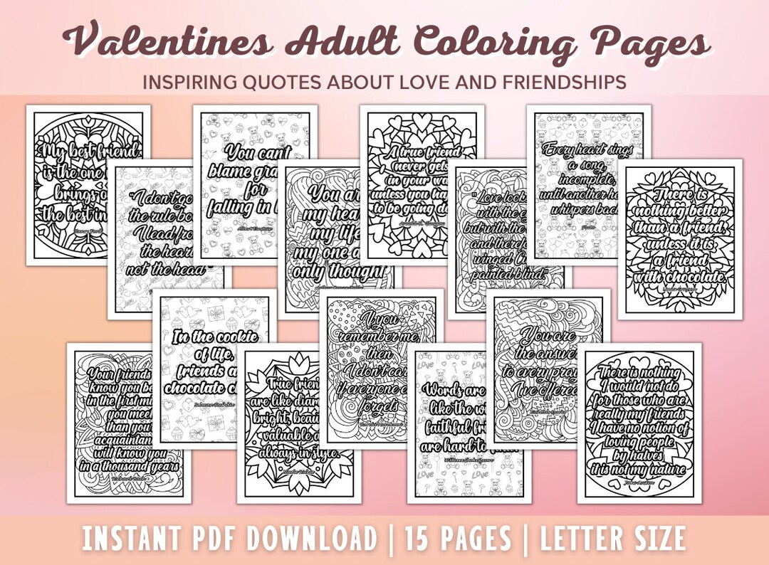 Valentines Adult Coloring Pages With Inspiring Quotes About Love and ...