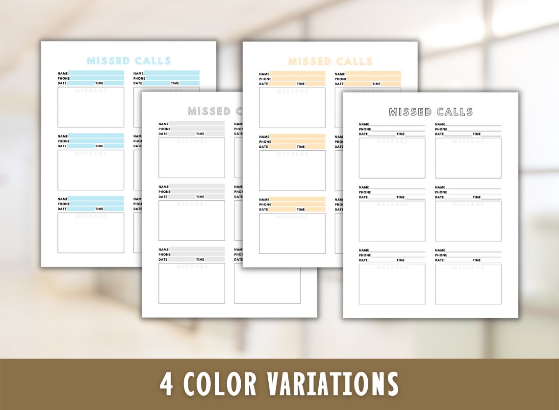 Missed Call Log Printable - Phone Messages - Phone Calls to Make - PDF ...