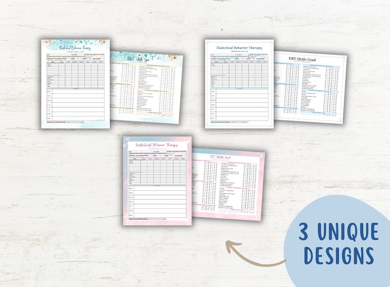 DBT Diary Cards Printable for Adults, Tracker, Reference, Dialectical ...