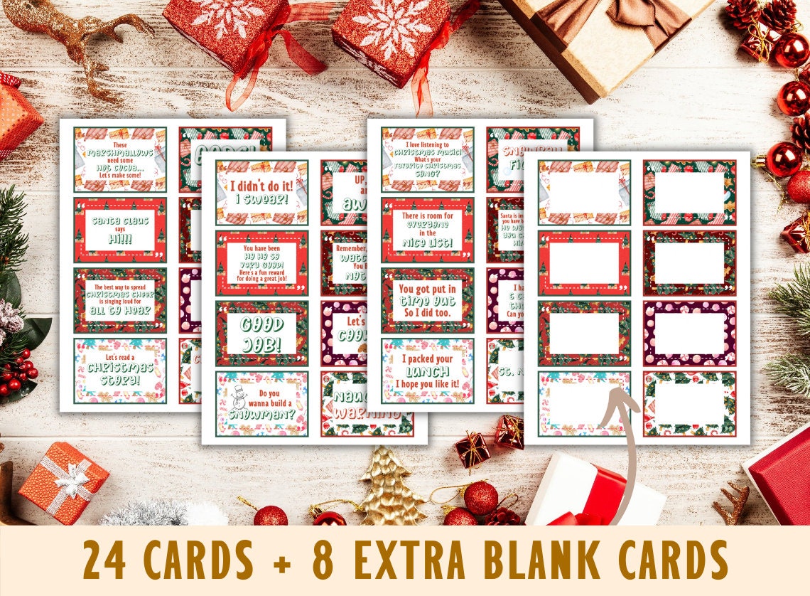 Christmas Elf Activity Cards Printable, Note Cards, Mischief Cards, 24 ...